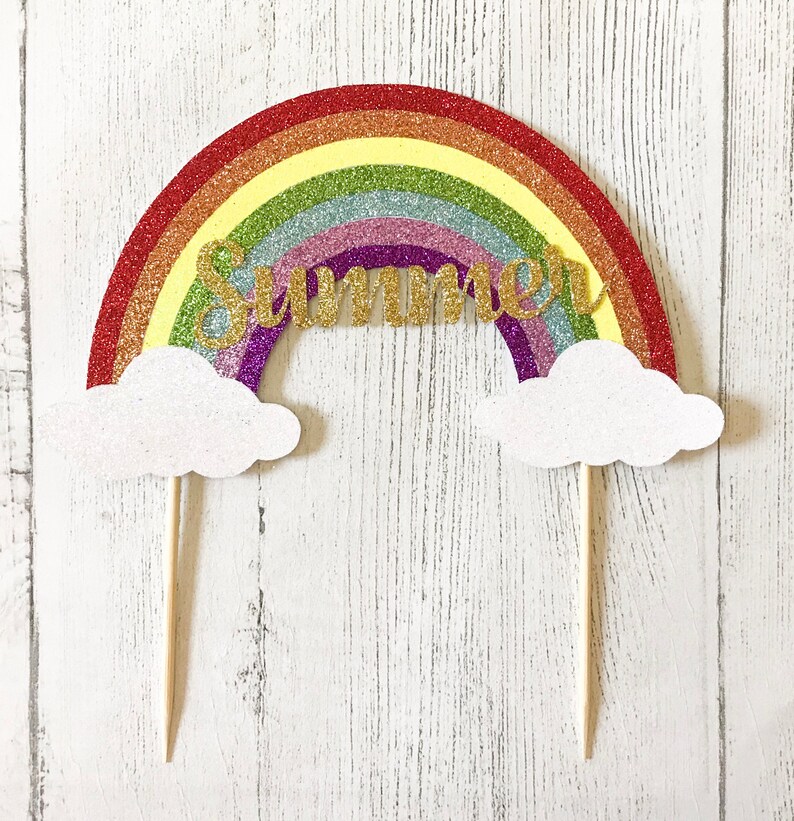 Personalised Glitter Rainbow Name and Cloud Cake Topper | Etsy