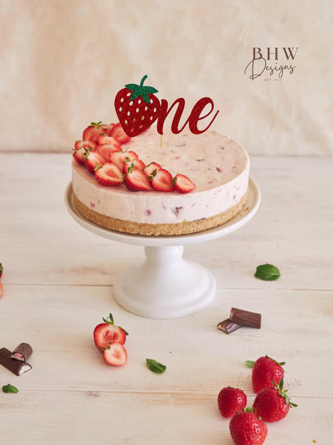 One Strawberry Glitter Cake Topper - Red and Green - Fruit Birthday - Etsy