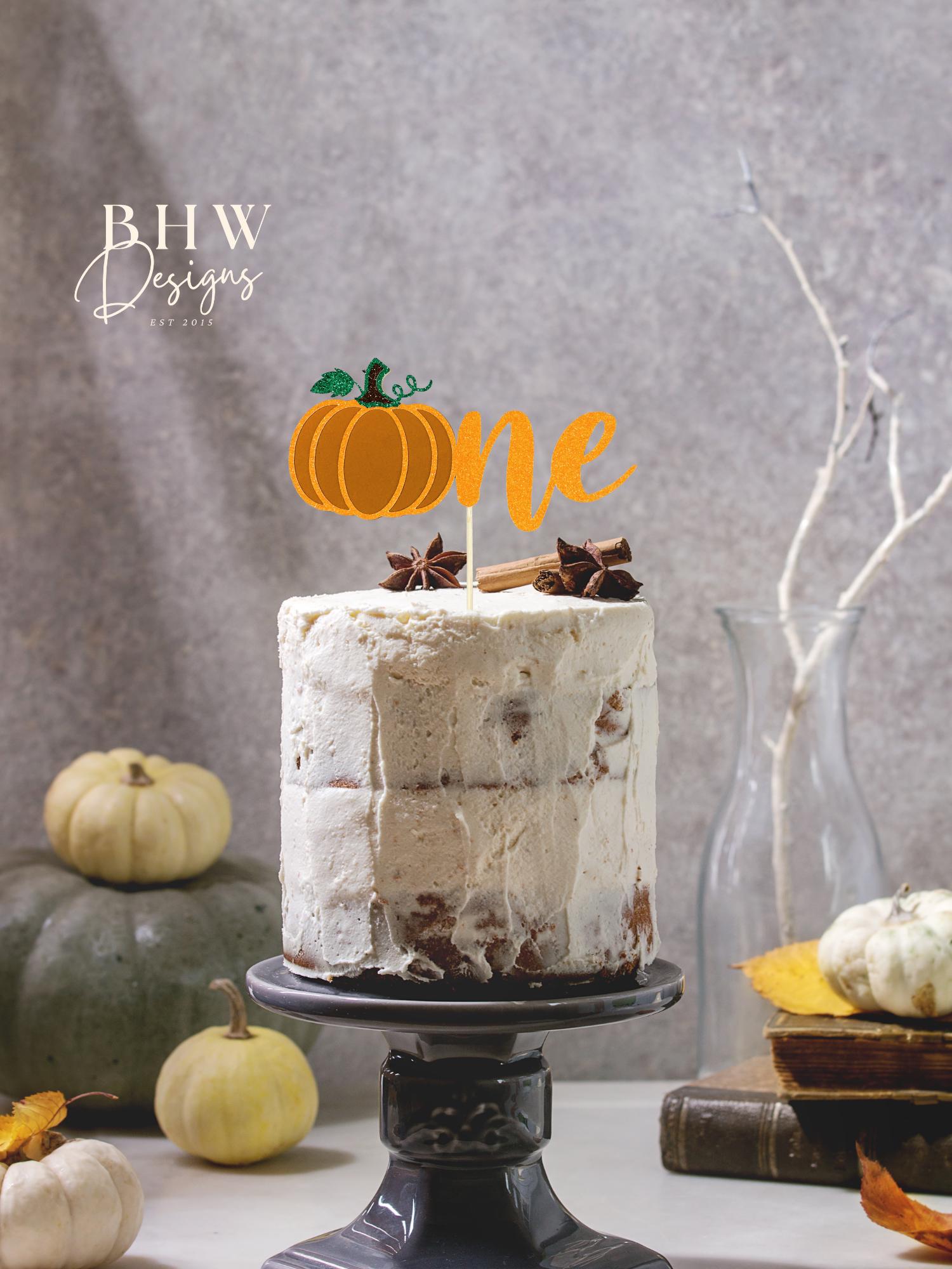 One Pumpkin Glitter Cake Topper - Orange - Autumn Fall Halloween First ...