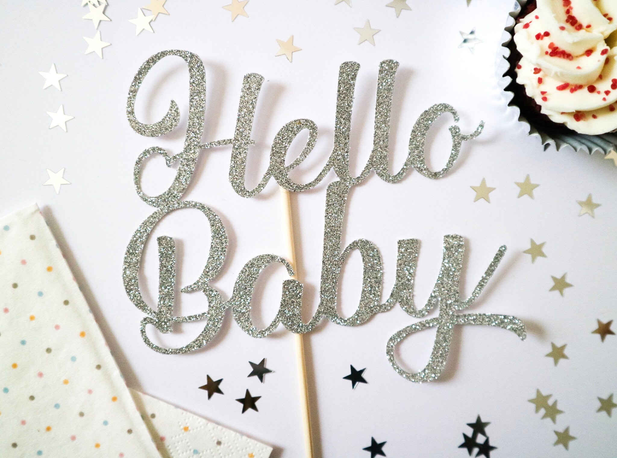 Hello Baby Glitter Cake Topper Baby Shower New Baby - Etsy UK