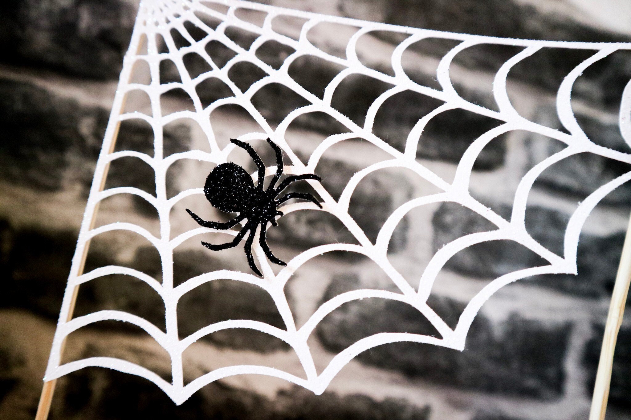 Spider Web White Glitter Cake Topper With Black Glitter Spider - Etsy