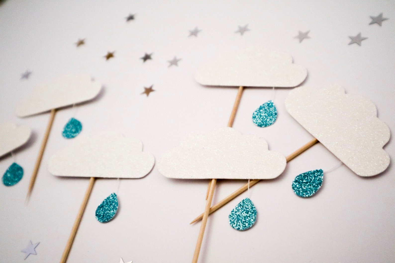 6 Glitter Cloud and Raindrop Cupcake Toppers Baby Shower - Etsy