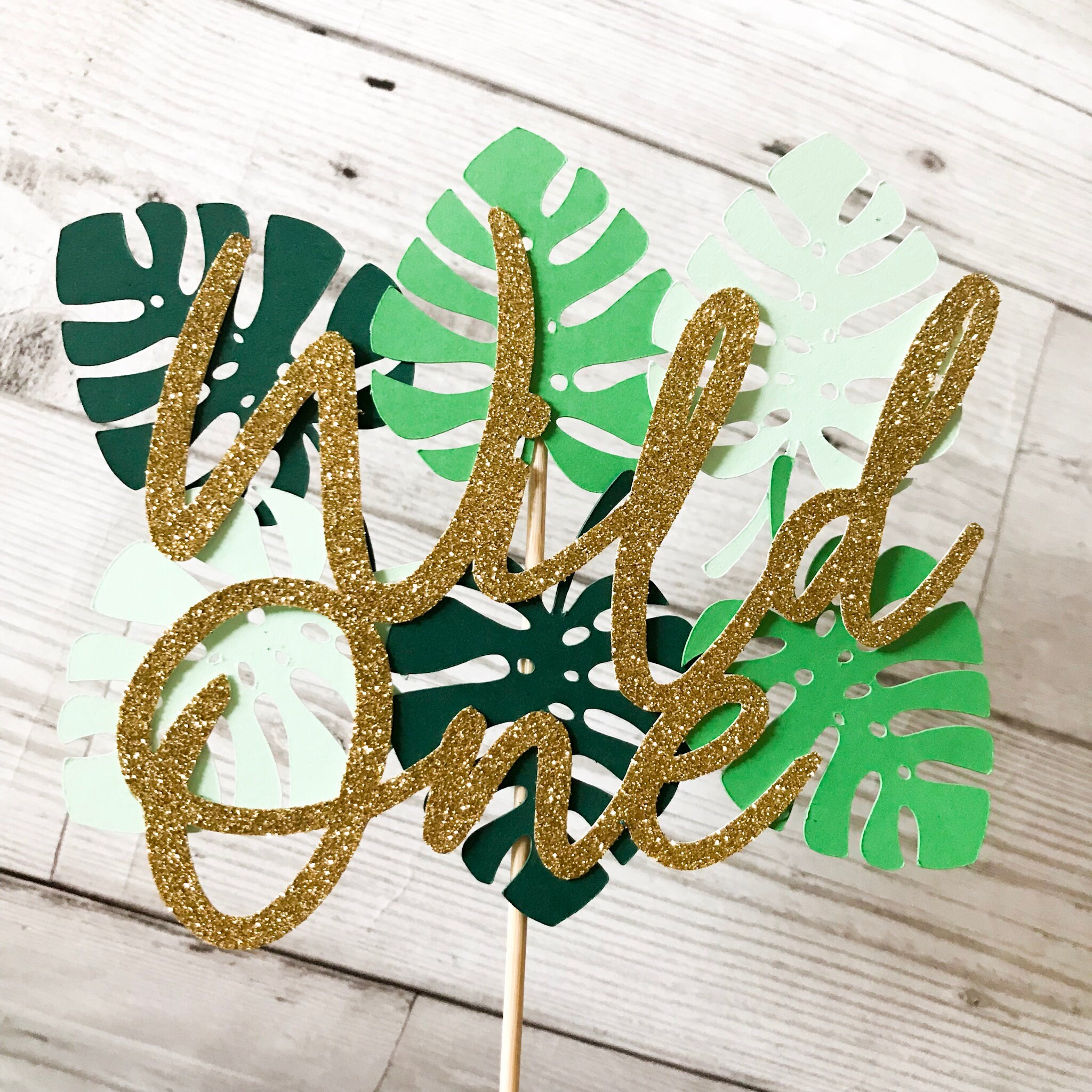 Wild One - Gold - Green - Glitter - Card Cake Topper - First Birthday ...