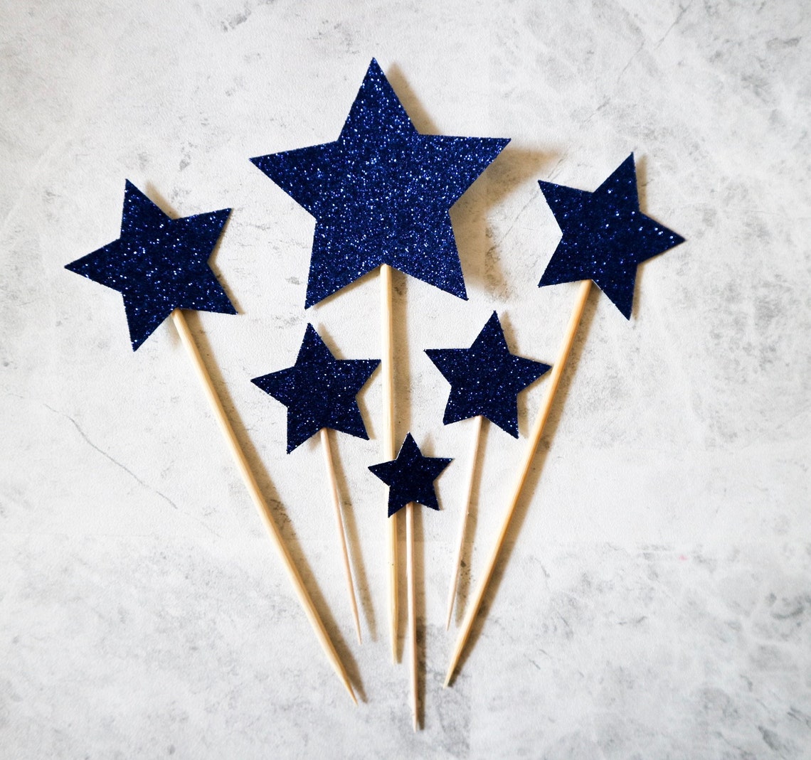 Star Assorted Size Glitter Cake Toppers - Birthday, Baby Shower, Party ...