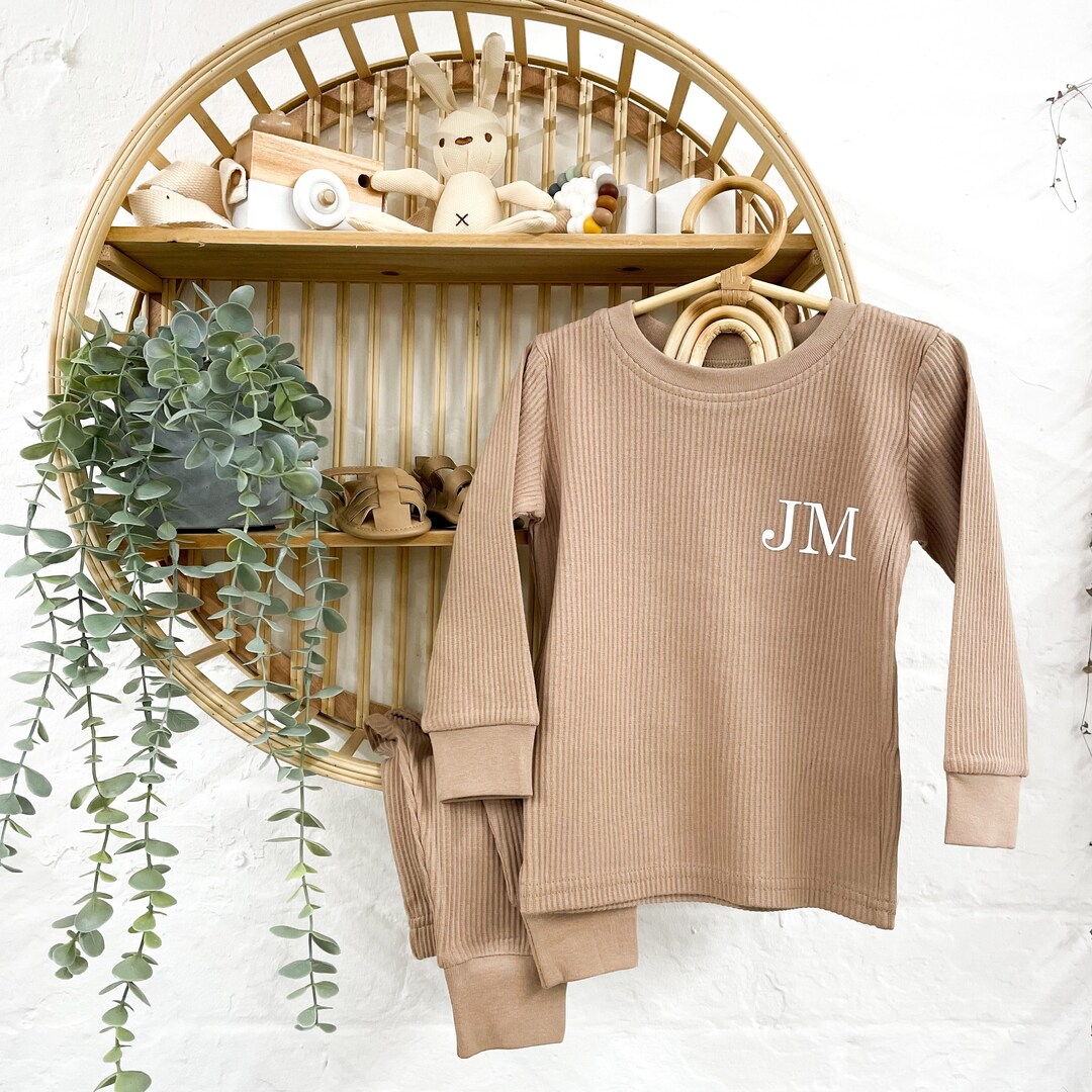 Personalised Initial Ribbed Children's Clothing Set Long Sleeve Top and ...