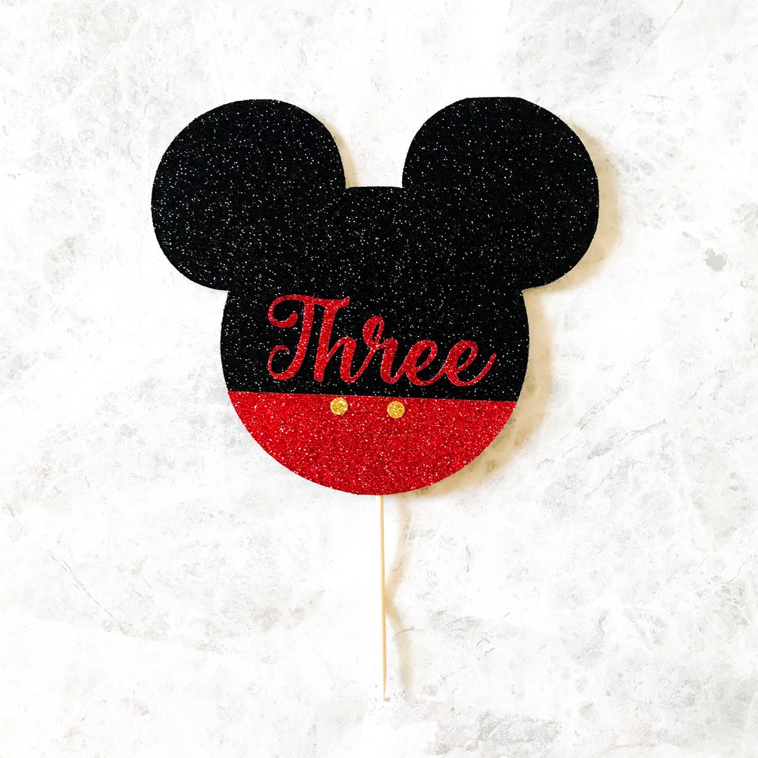 Mickey Mouse Age Glitter Cake Topper Birthday Party Disney Minnie Mouse ...