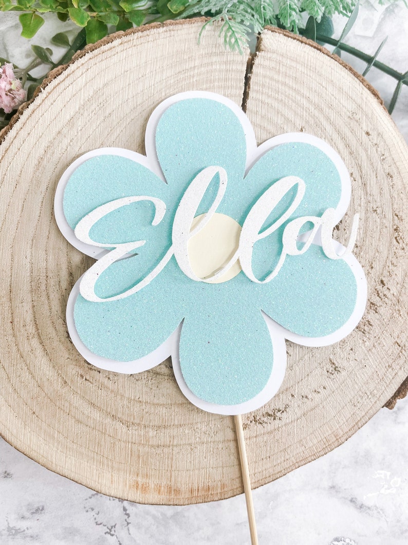Personalised Daisy Flower Glitter Cake Topper Pink and White - Etsy
