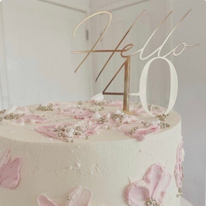 Hello 40 Foil Mirror Cake Topper, Forty, Fortieth Birthday Decoration ...