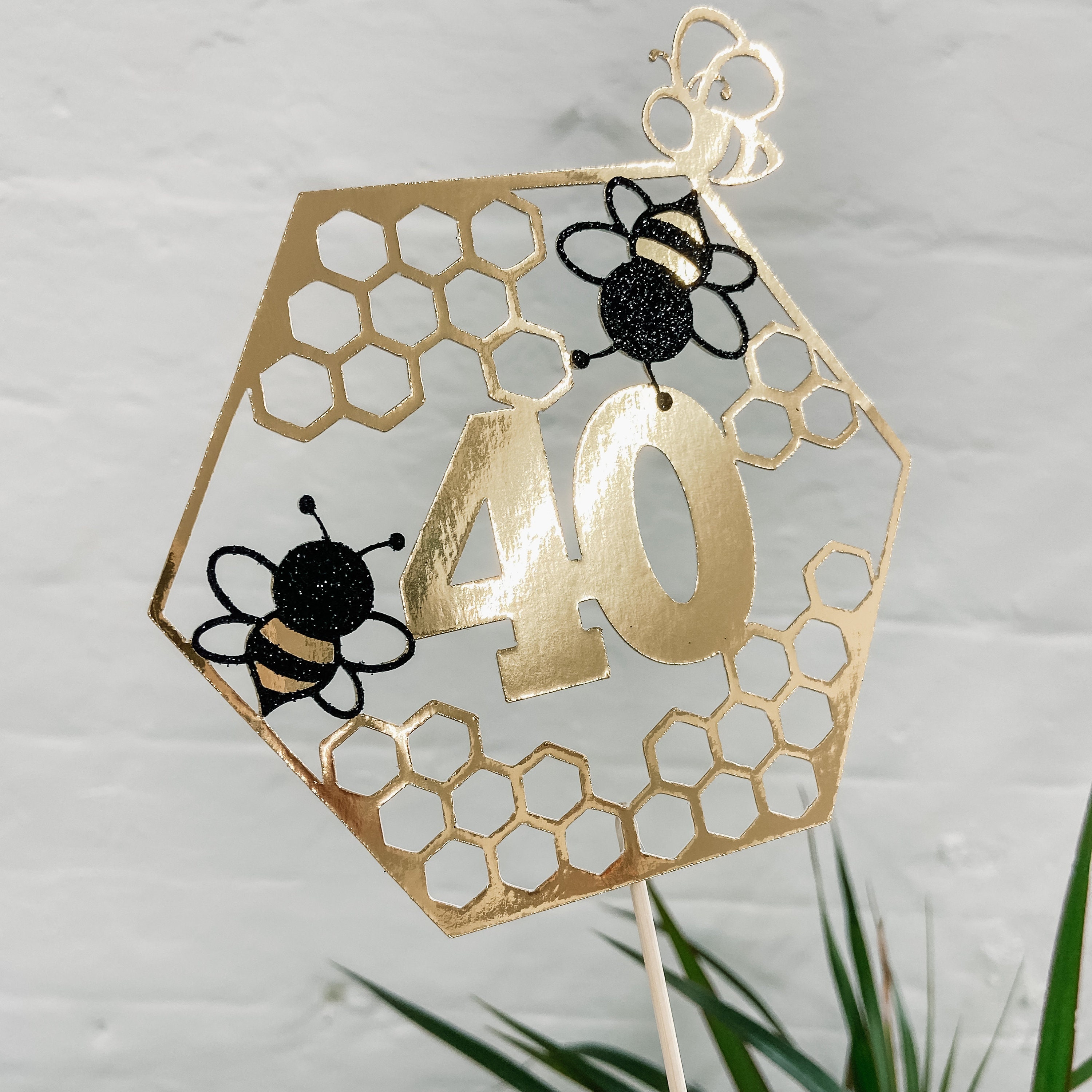 Bee Personalised Honeycomb Gold Cake Topper One Gold and - Etsy UK