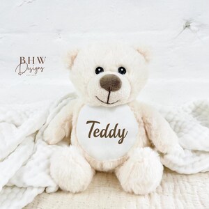 Personalised Name Mini Teddy Bear in White and Cream Baby Gift - Etsy