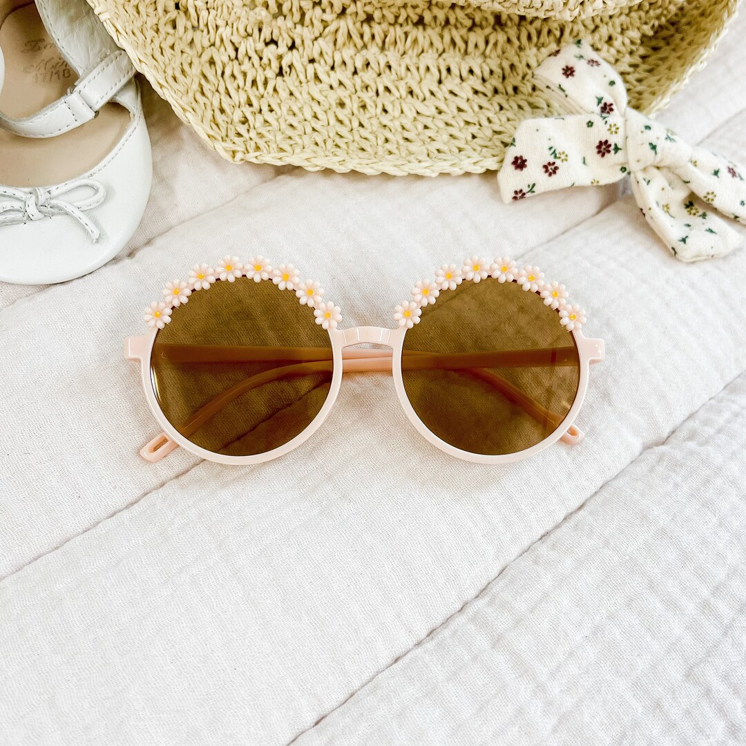 Children's Baby Cream Daisy Round Frame Sunglasses - UV 400 Protection ...