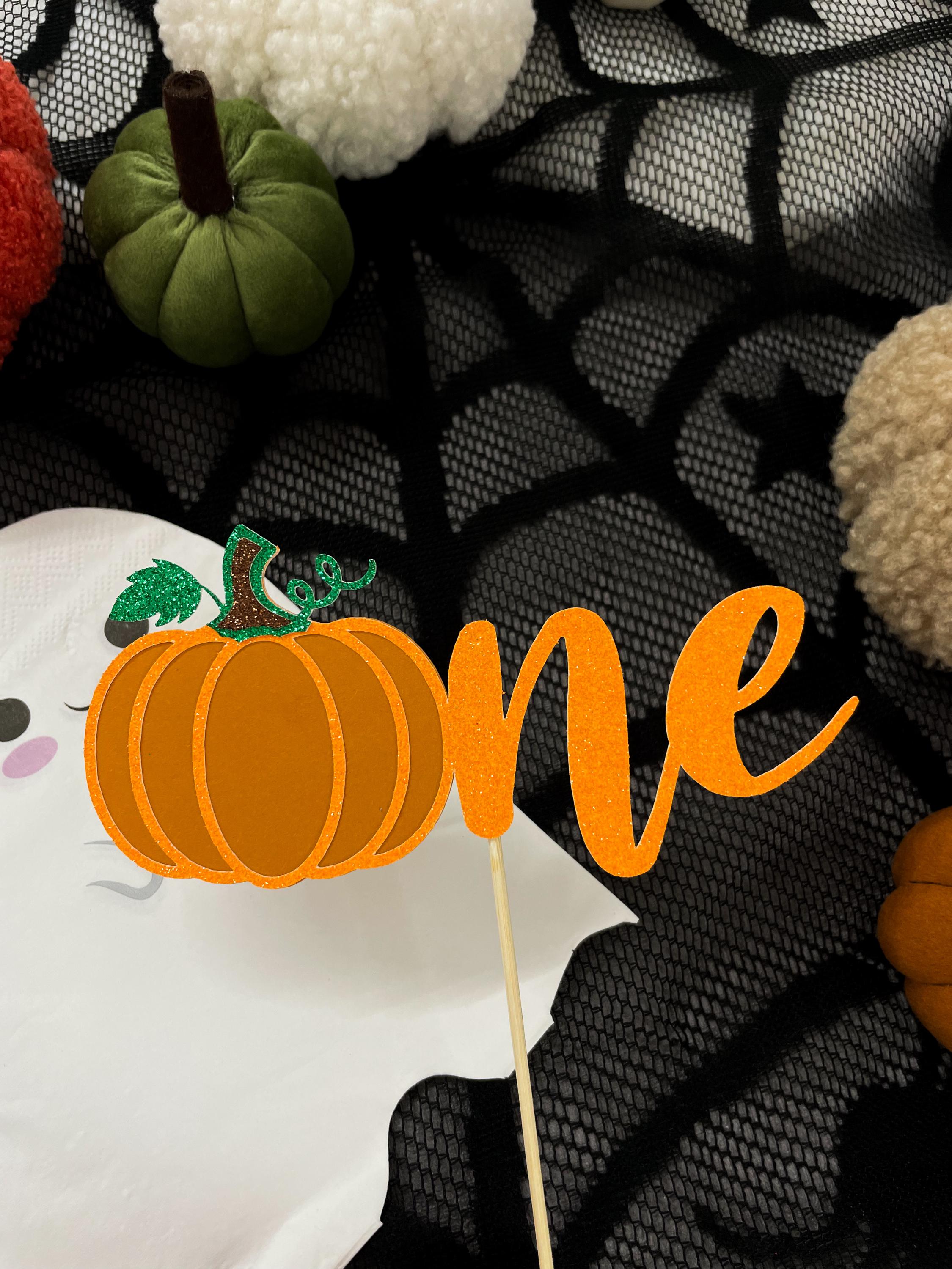 One Pumpkin Glitter Cake Topper - Orange - Autumn Fall Halloween First ...