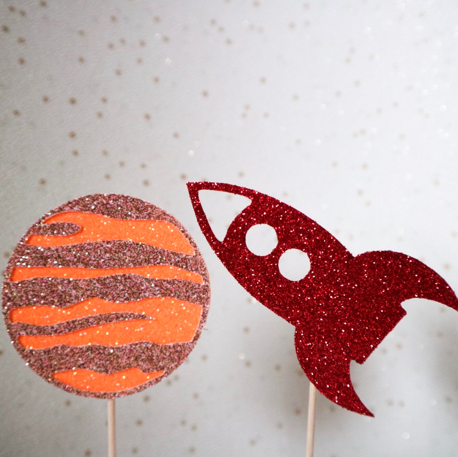 6 - Space - Planet - Stars - Rocket Glitter Cupcake Toppers - Birthday ...