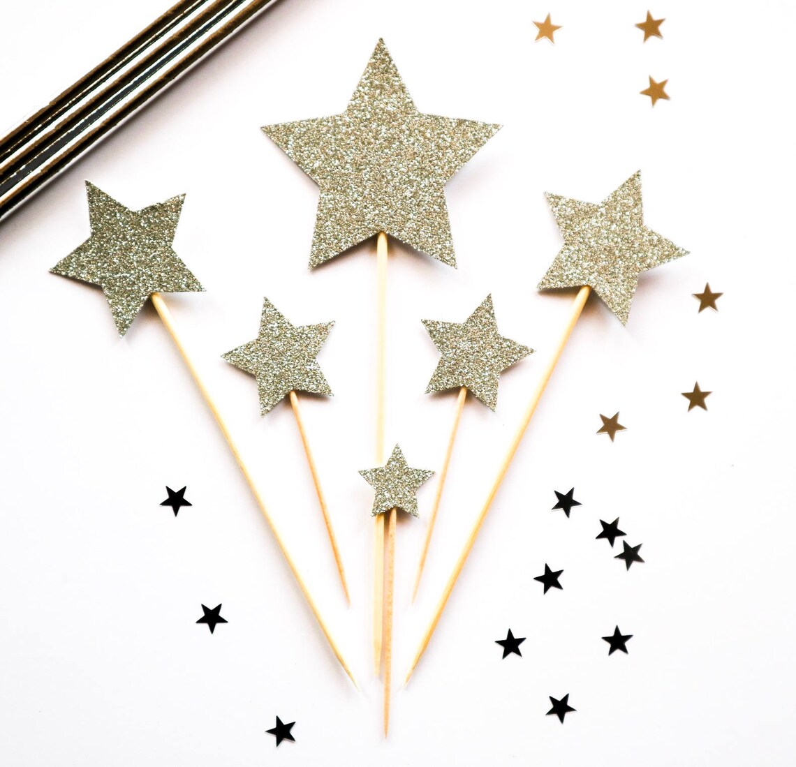 Star Assorted Size Glitter Cake Toppers - Birthday, Baby Shower, Party ...
