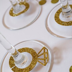 10 Diamond Ring Glitter Glass Tag, Decor, Charm, Bridal Shower, Wedding ...