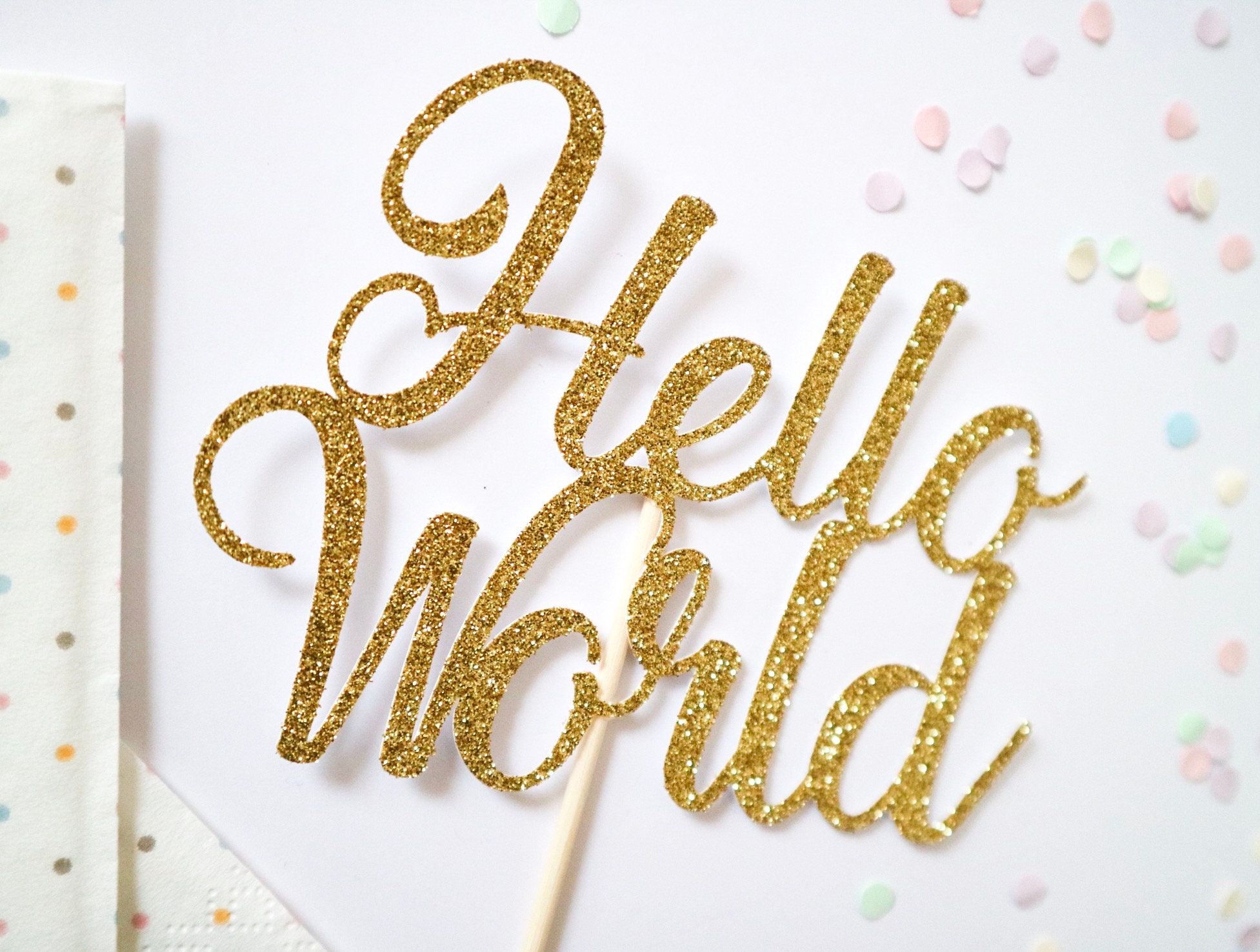 Hello World Glitter Cake Topper: Baby Shower Decor New Baby - Etsy UK