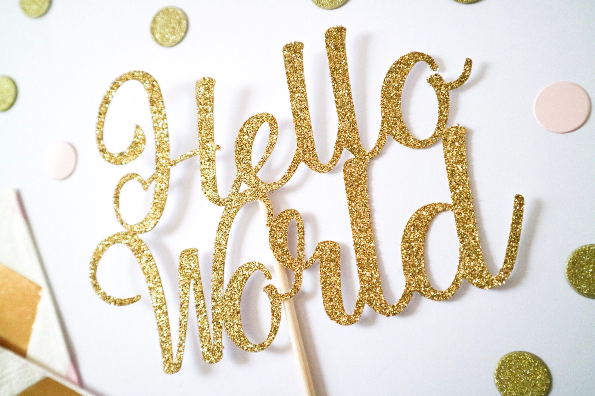Hello World Glitter Cake Topper: Baby Shower Decor New Baby - Etsy UK