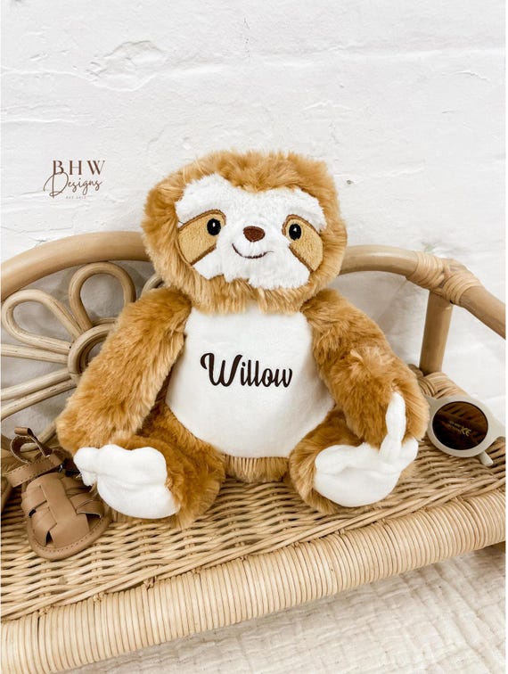 Personalised Name Mini Sloth Teddy in Beige and White Baby Gift Etsy UK