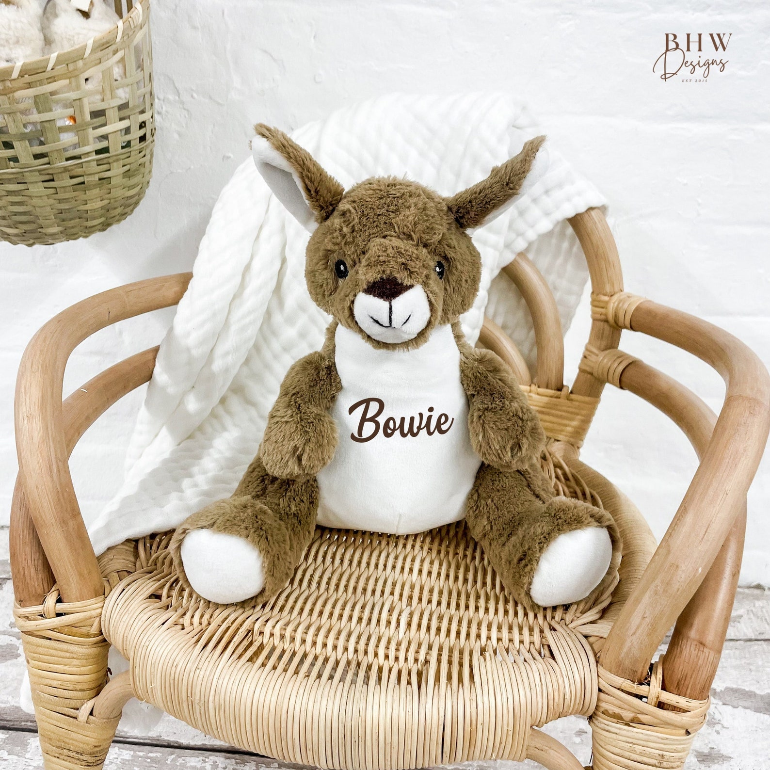 Personalised Name Mini Kangaroo Teddy Soft Toy Brown and White Baby ...