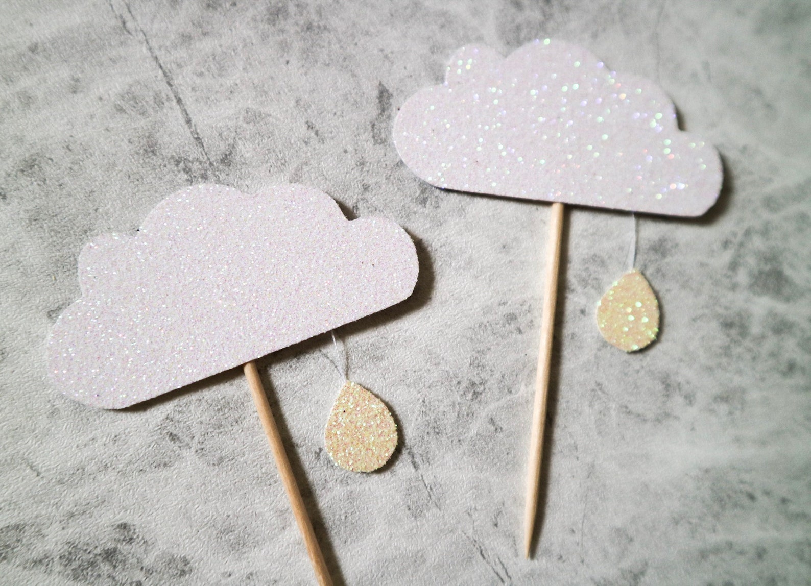 6 Glitter Cloud and Raindrop Cupcake Toppers Baby Shower - Etsy