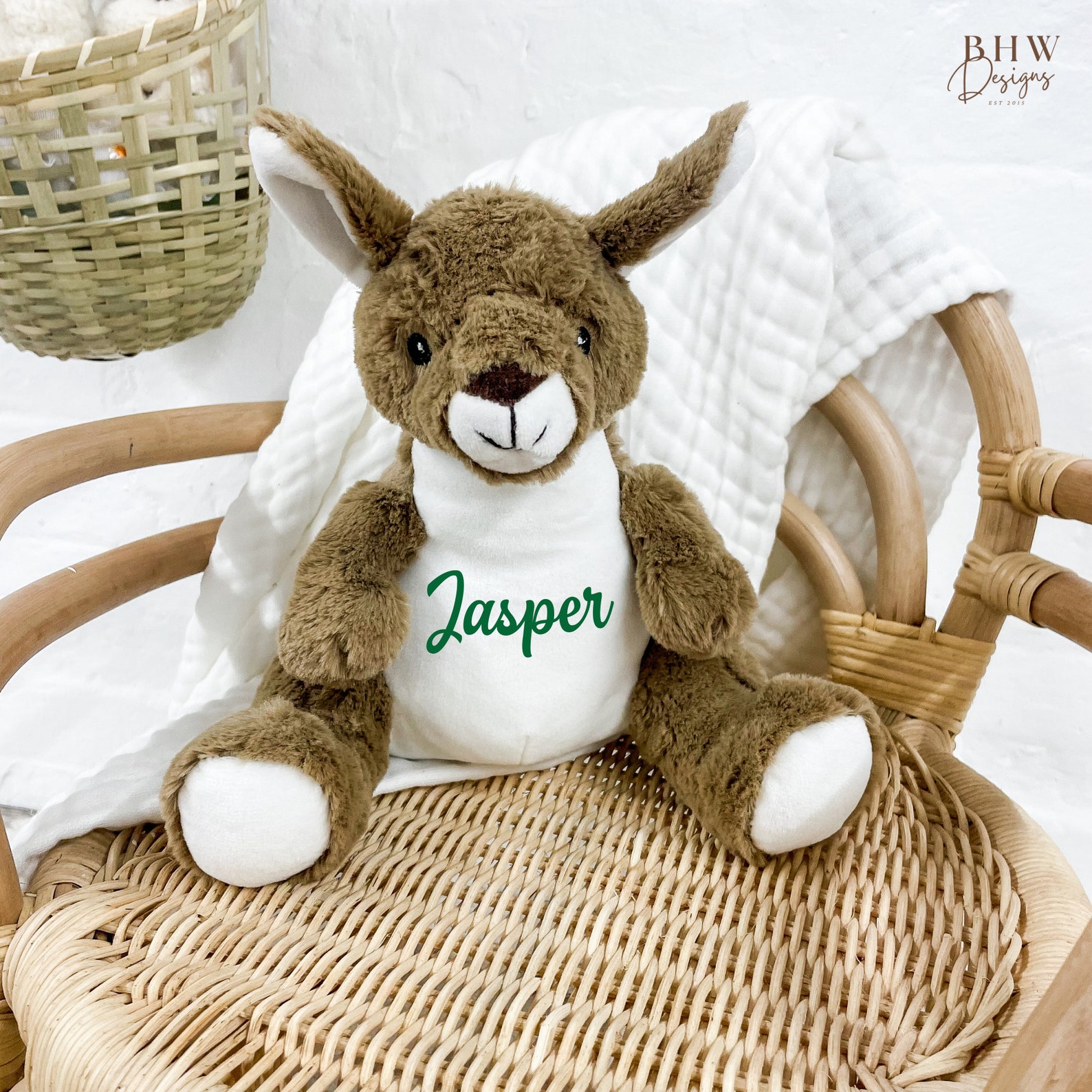 Personalised Name Mini Kangaroo Teddy Soft Toy Brown and White Baby ...