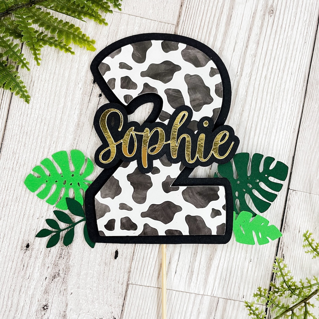 Personalised Age and Name Cow Print Cake Topper: Jungle Safari Theme ...
