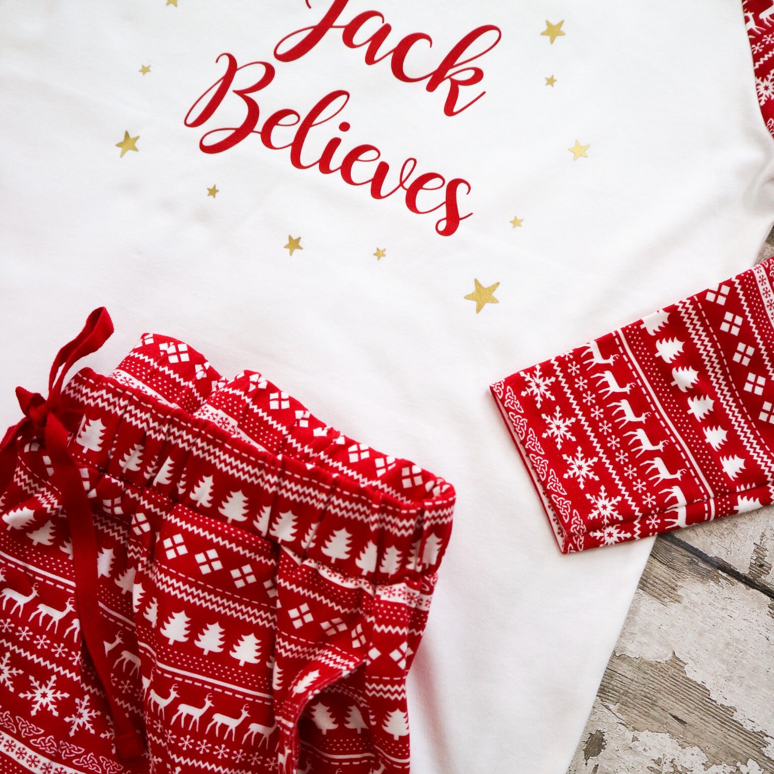 Men's Personalised Name Believes Christmas Pyjamas Red and White Print ...
