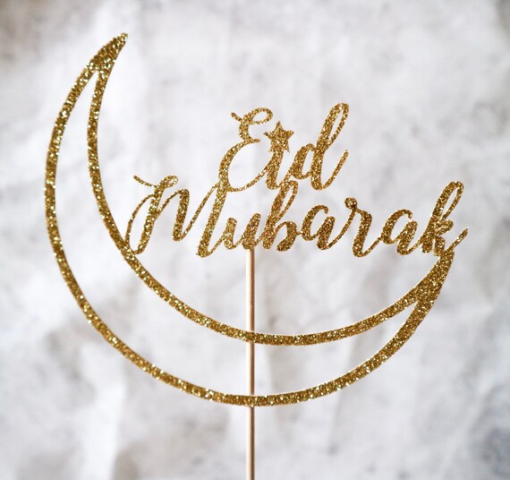 Eid Mubarak Glitter Moon and Star Cake Topper Celebration | Etsy