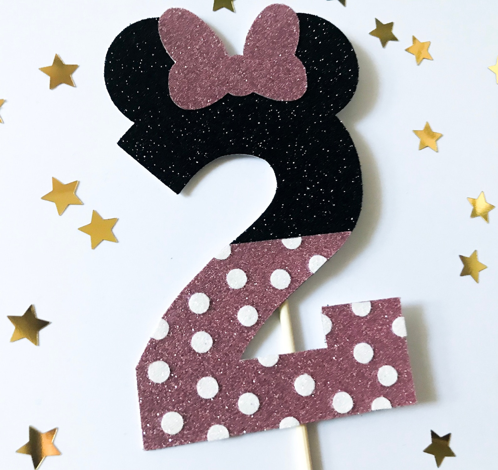 Minnie Mouse Age Glitter Cake Topper Birthday Number Bow - Etsy