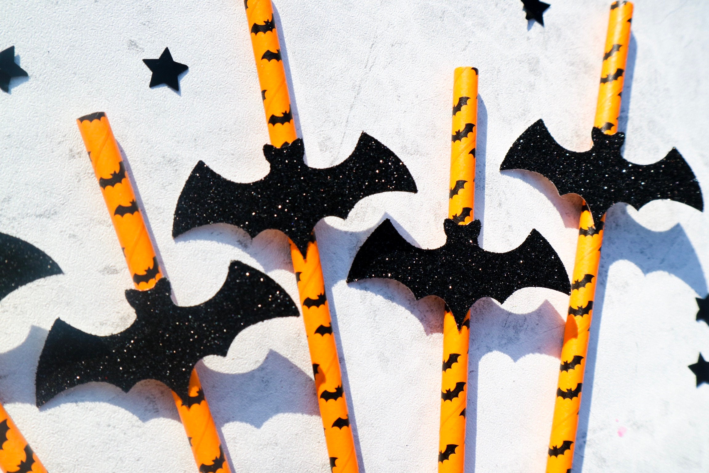 10 Bat Black and Orange Paper Straws in Halloween Bat Print - Etsy