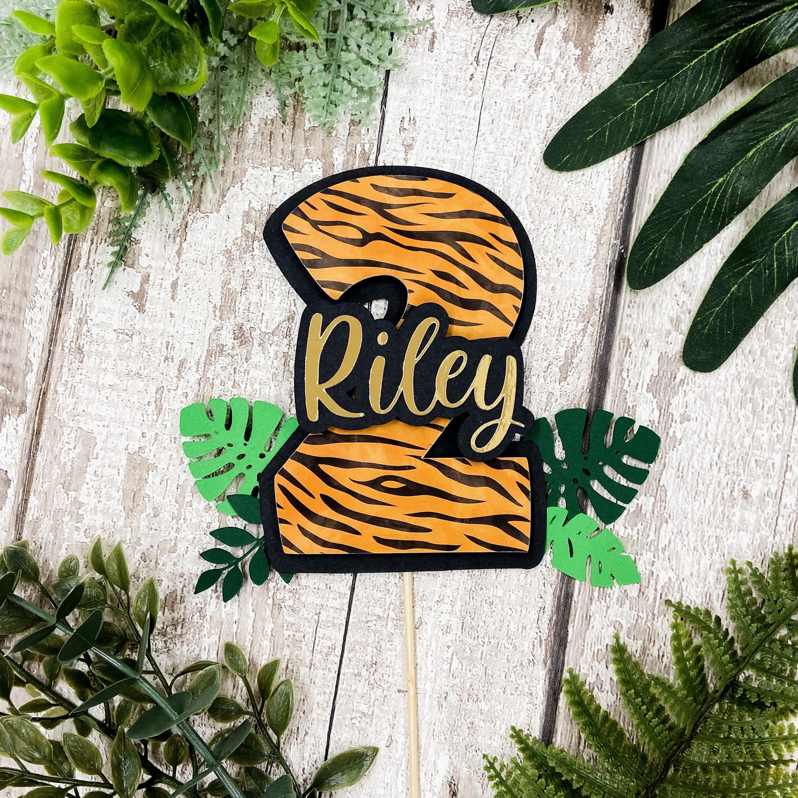 Age and Name Personalised Cake Topper Tiger Print Animal - Etsy