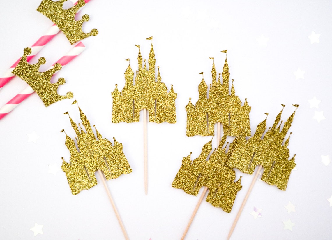 6 Glitter Disney Princess Inspired Castle Cupcake Topper - Etsy