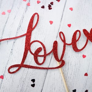 Love - Heart Glitter Cake Topper - Valentines - Wedding - Etsy
