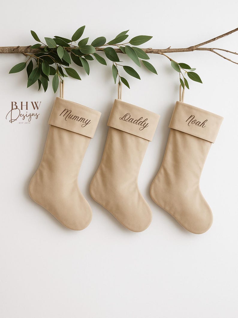 Personalised Name Beige Velvet Stocking Hanging Christmas Stocking - Etsy