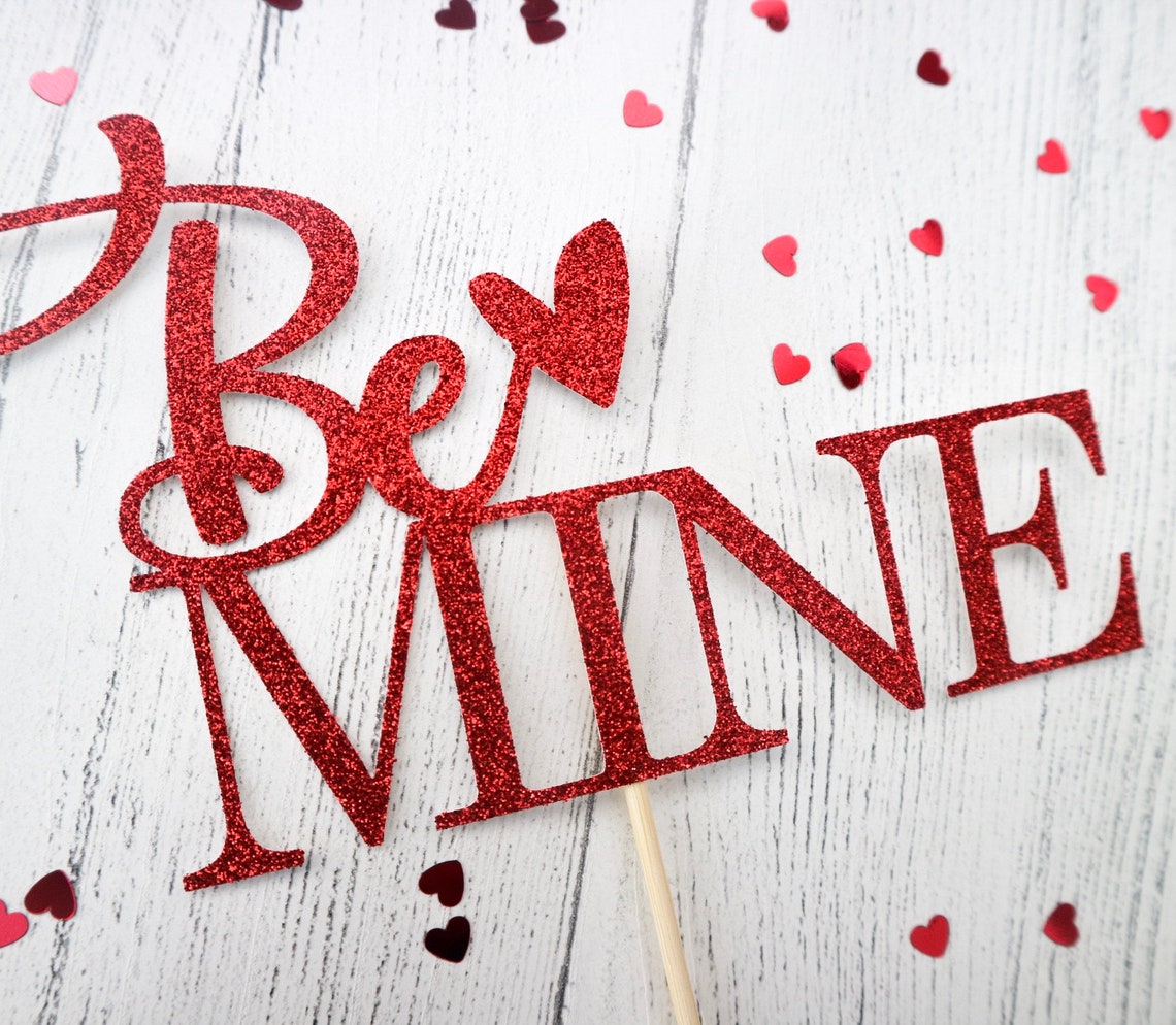 Be Mine Heart Glitter Cake Topper Valentines | Etsy