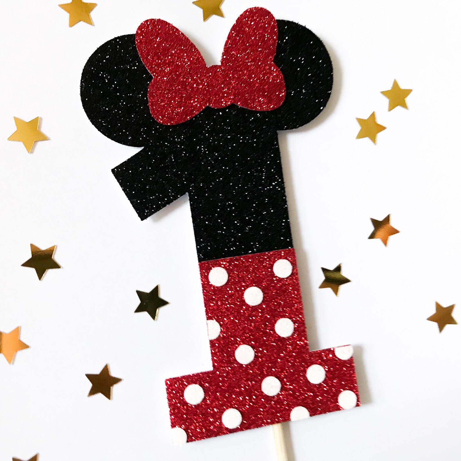 Minnie Mouse Age Glitter Cake Topper Birthday Number Bow - Etsy