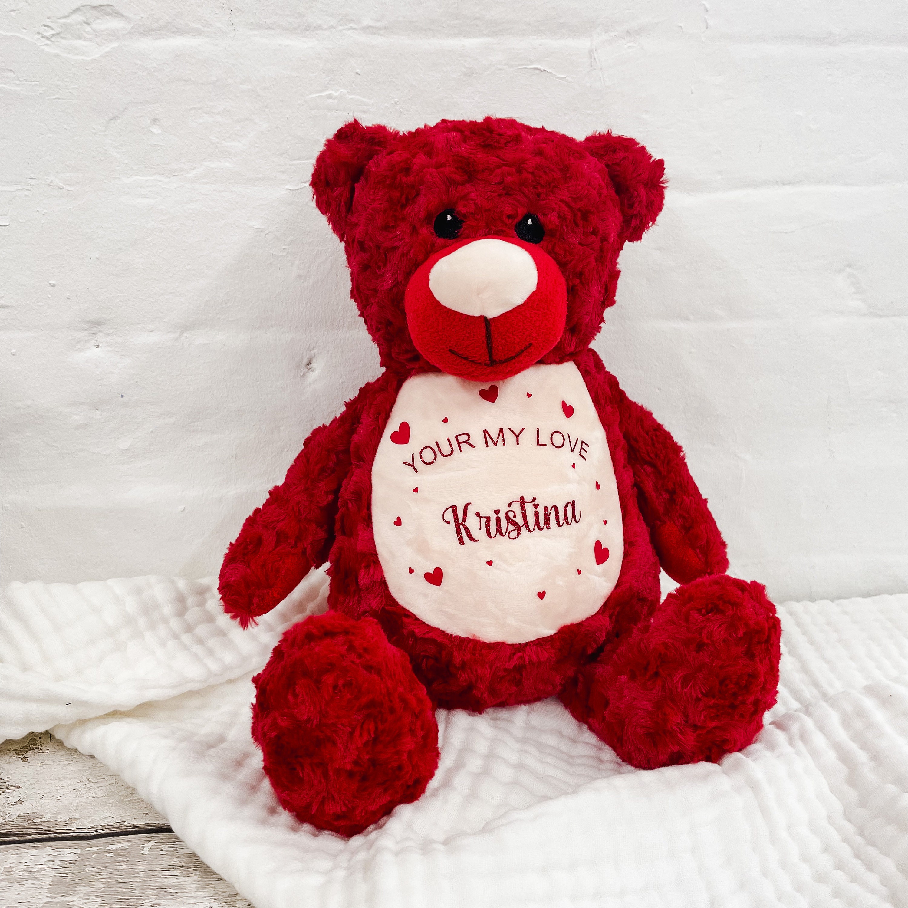 Personalised Red Valentines Teddy Bear Red and Pink Glitter Red Teddy Gift Etsy UK