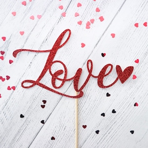 Love - Heart Glitter Cake Topper - Valentines - Wedding - Etsy