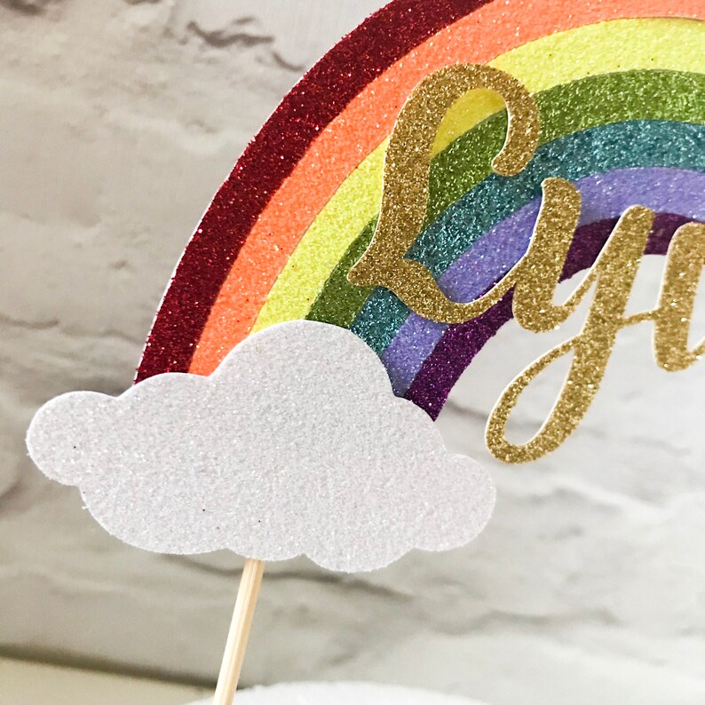 Personalised Glitter Rainbow Name and Cloud Cake Topper | Etsy