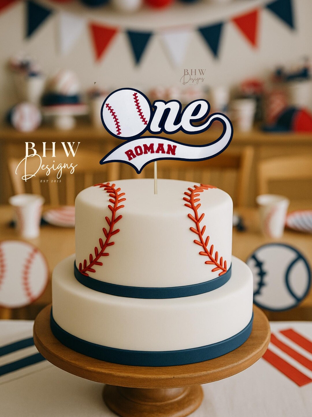 Personalised Name Baseball Age One Cake Topper, Card Baseball Number ...