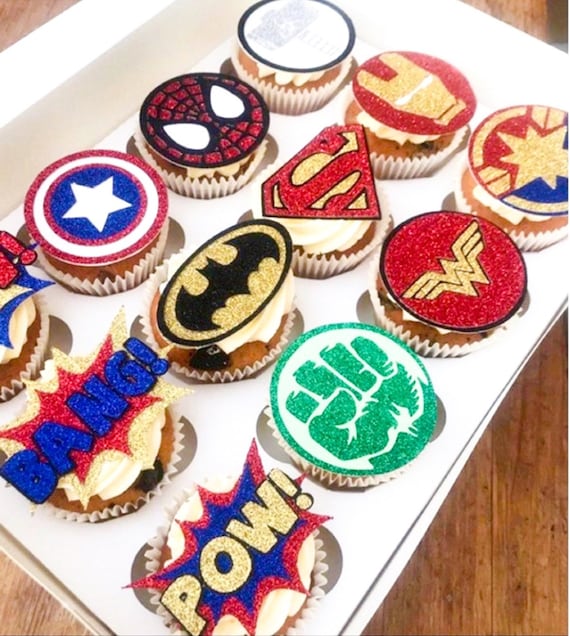 Super Hero Marvel & DC Inspired Glitter Cupcake Toppers - Etsy UK