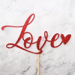 Love - Heart Glitter Cake Topper - Valentines - Wedding - Etsy