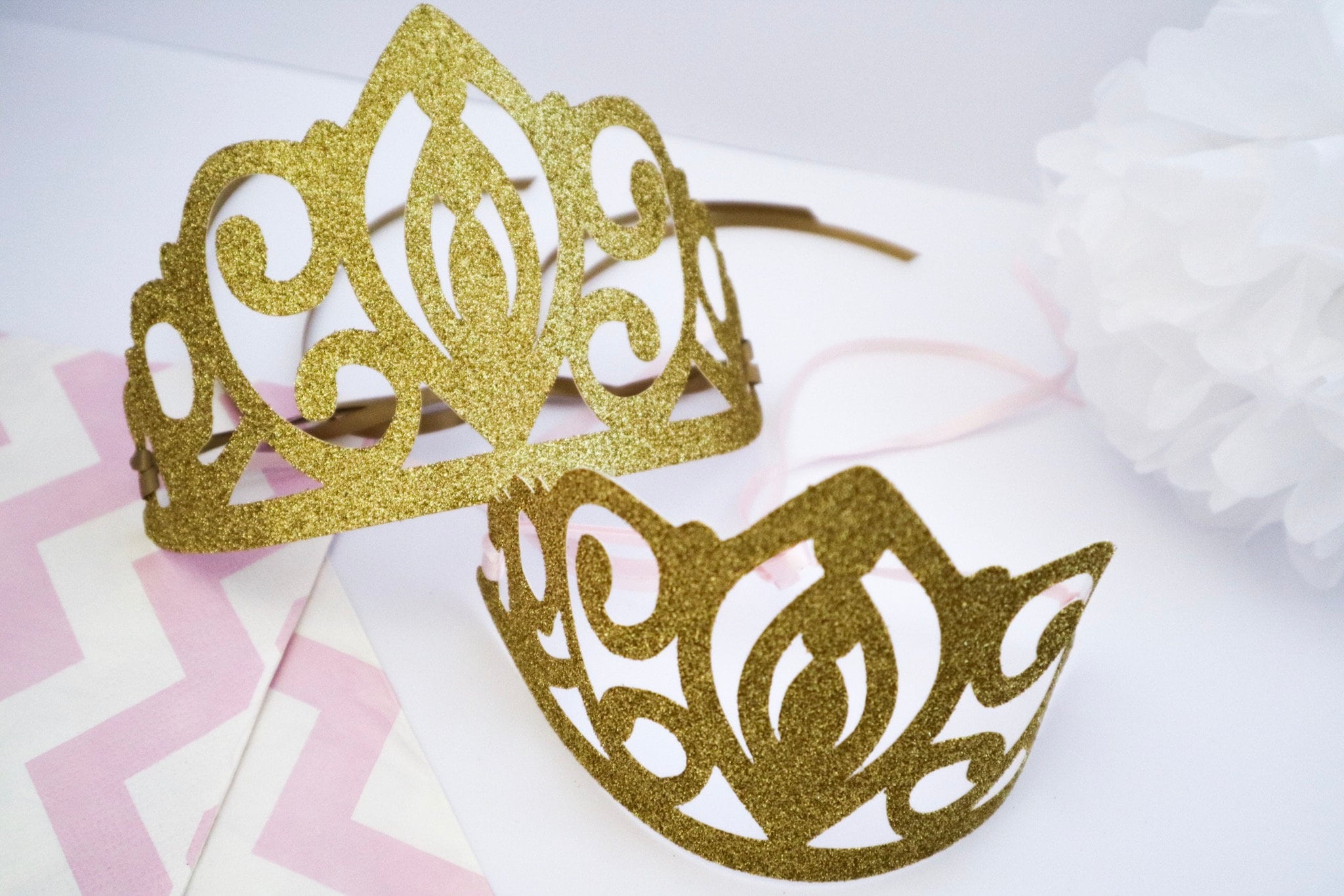 Princess Crown Glitter: Party Tiara Hat With Satin Ribbon Ties - Etsy