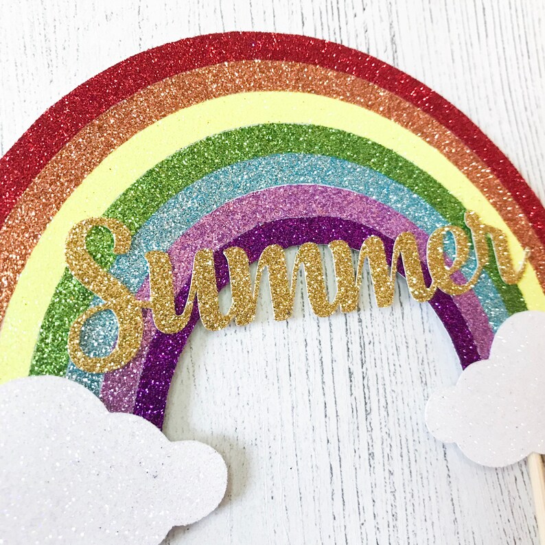 Personalised Glitter Rainbow Name and Cloud Cake Topper | Etsy