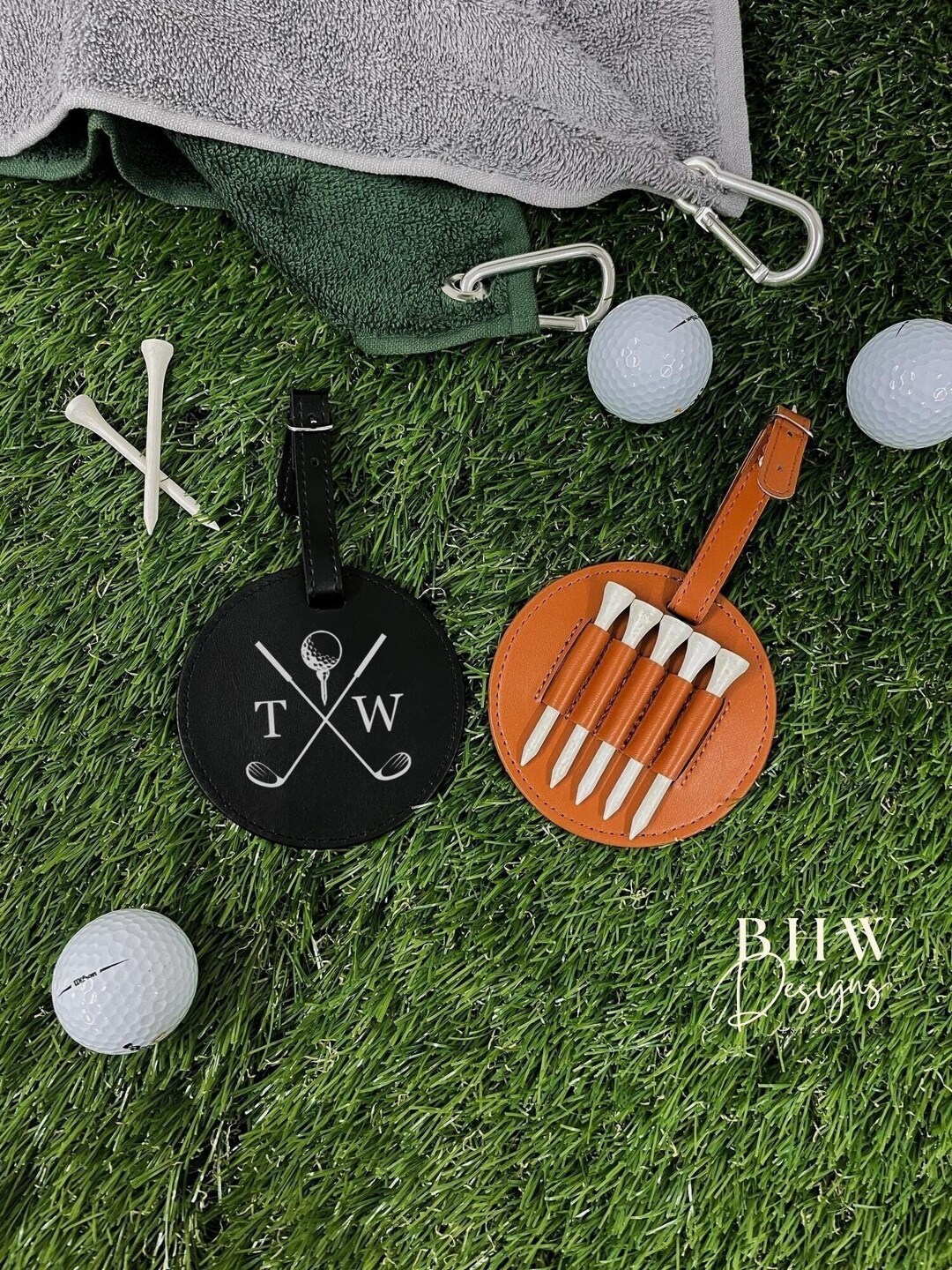 Personalised Golf Tee Holder: Faux Leather Golf Gift Initial Motif - Etsy