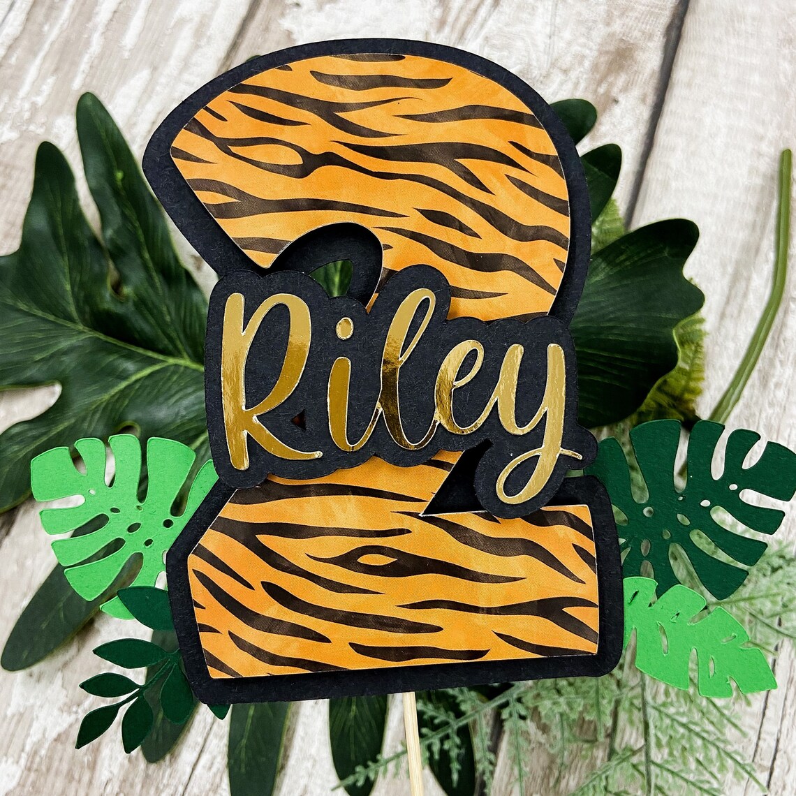 Age and Name Personalised Cake Topper Tiger Print Animal - Etsy