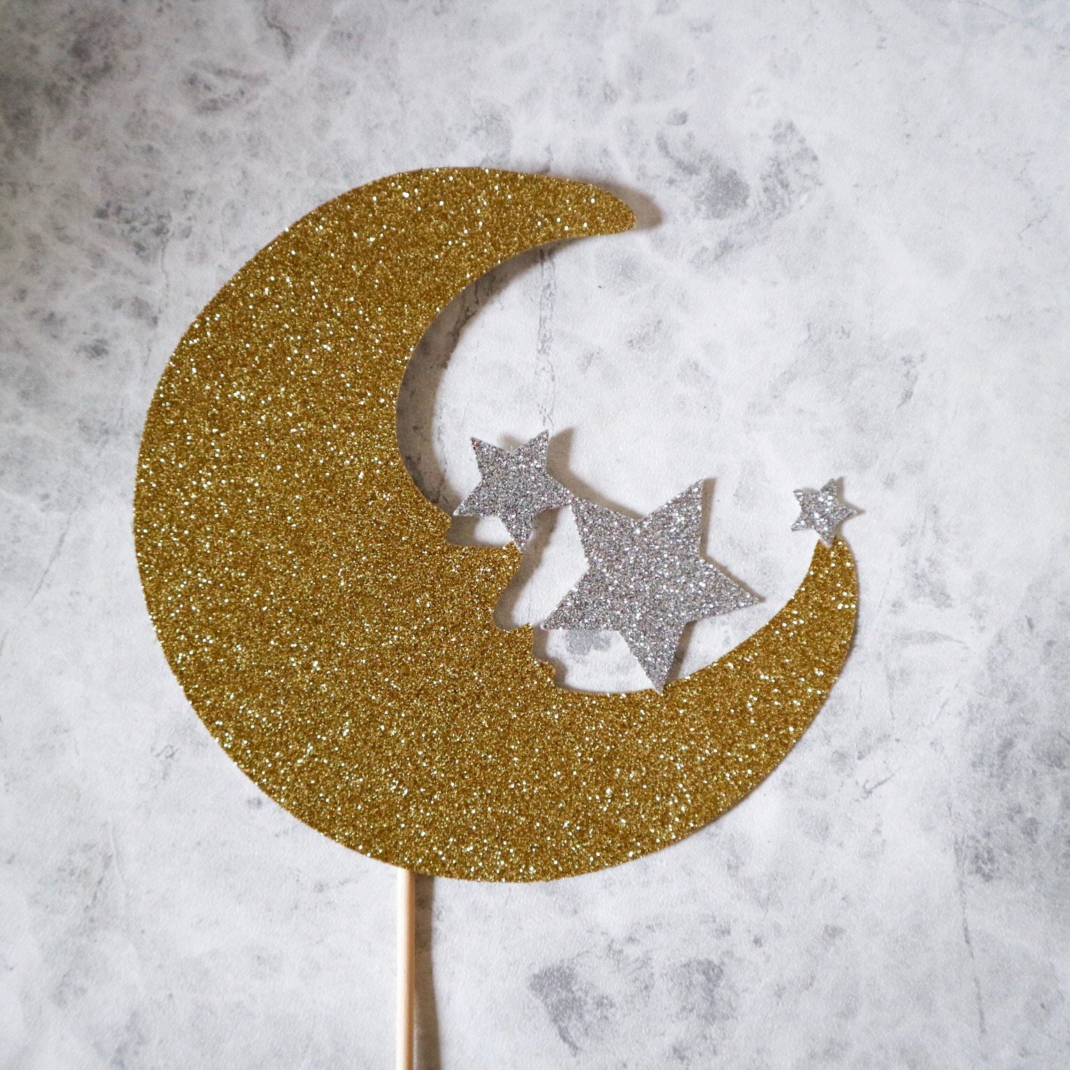 Moon and Stars Glitter Cake Topper - Birthday Topper - Baby Shower ...