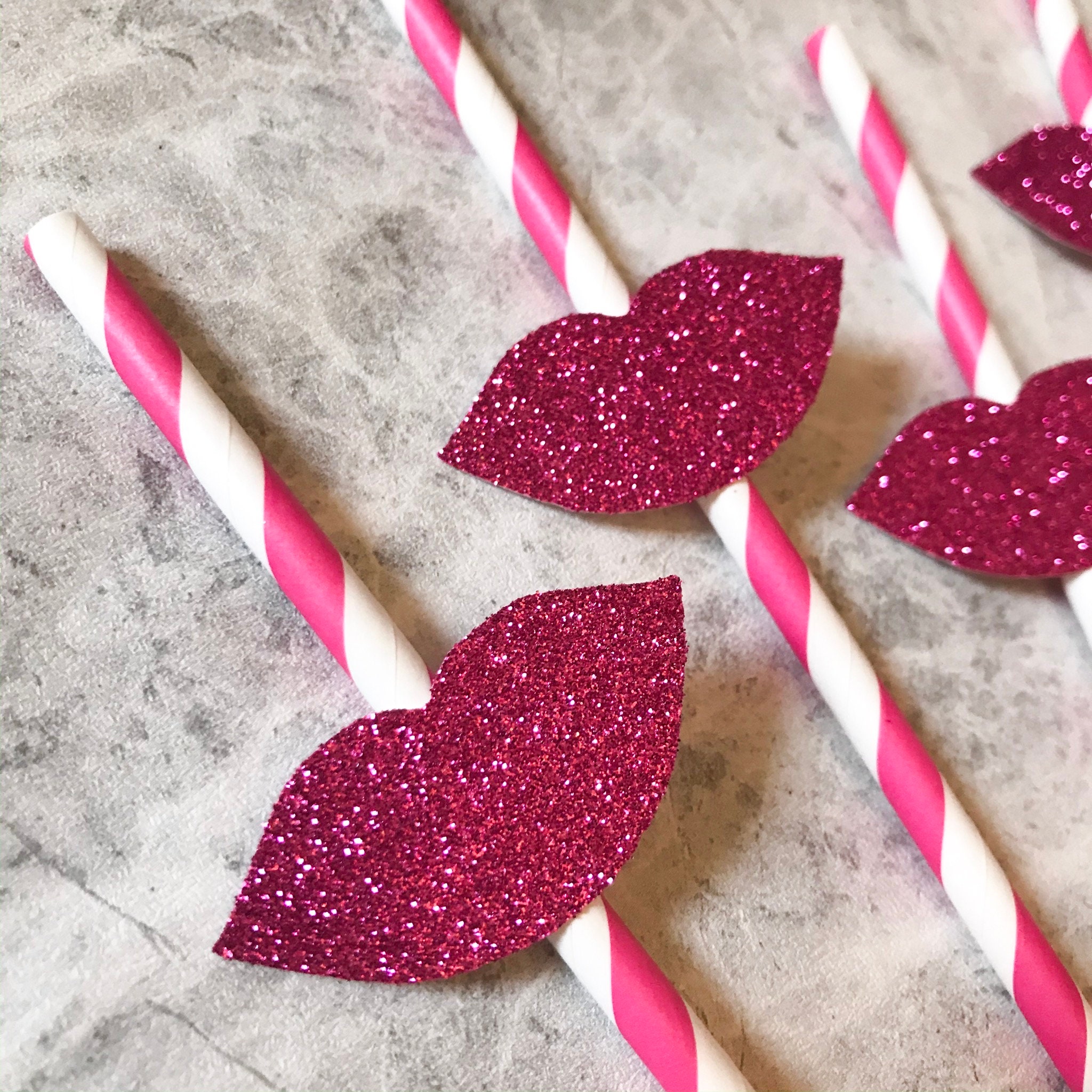 10 Glitter Lips Stripe Paper Straws Hen Party Bridal - Etsy UK
