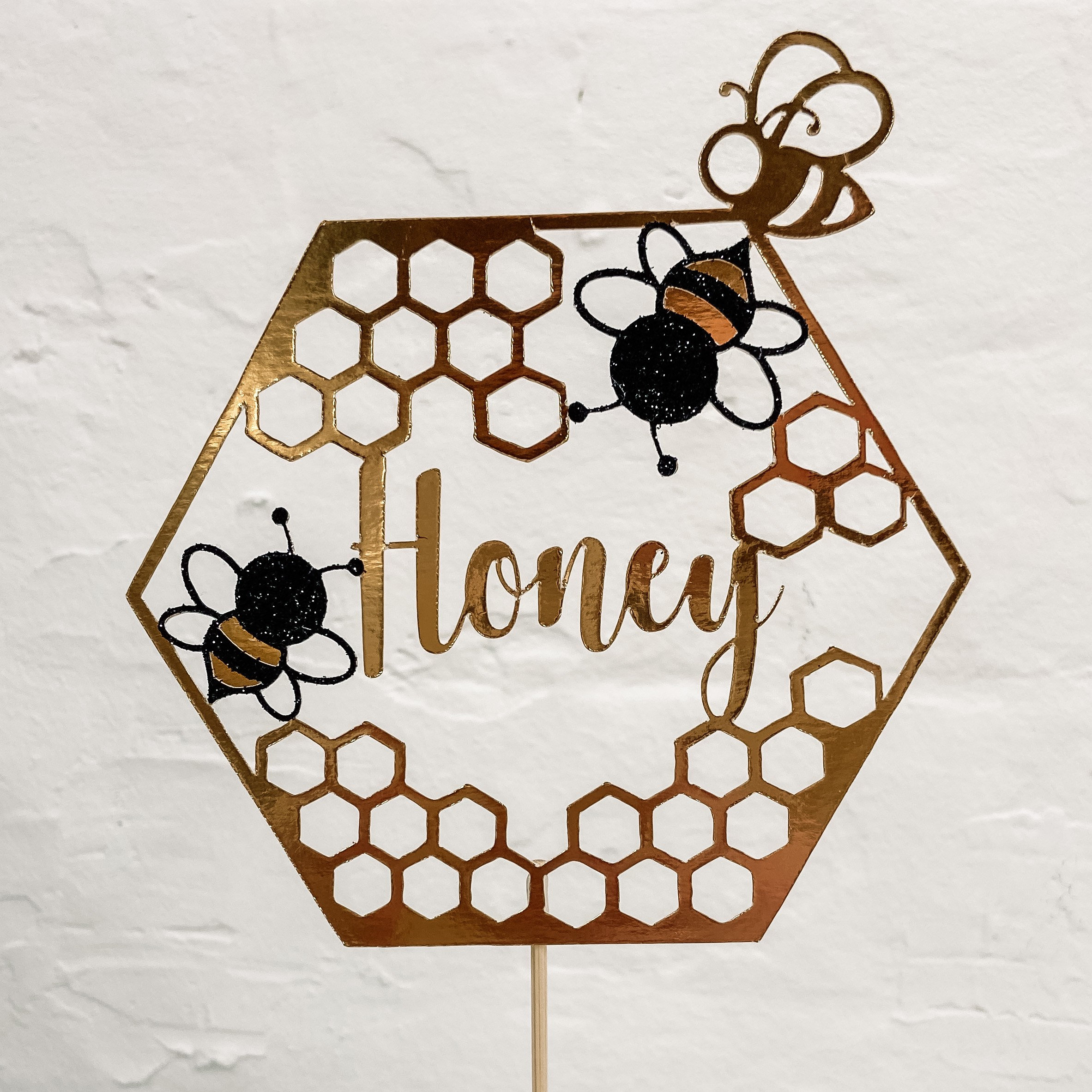 Bee Personalised Honeycomb Gold Cake Topper One Gold and - Etsy UK