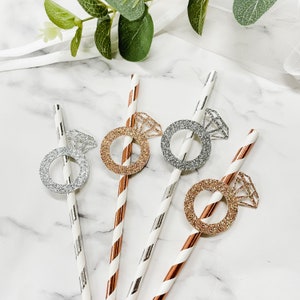 10 - Glitter Diamond Ring Stripe Foil Paper Straws Gold, Silver, Rose ...